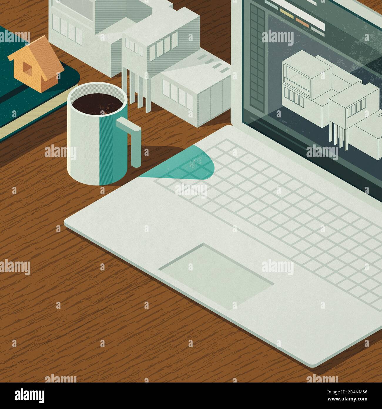 3D illustration. Professional architect isometric desktop with ...