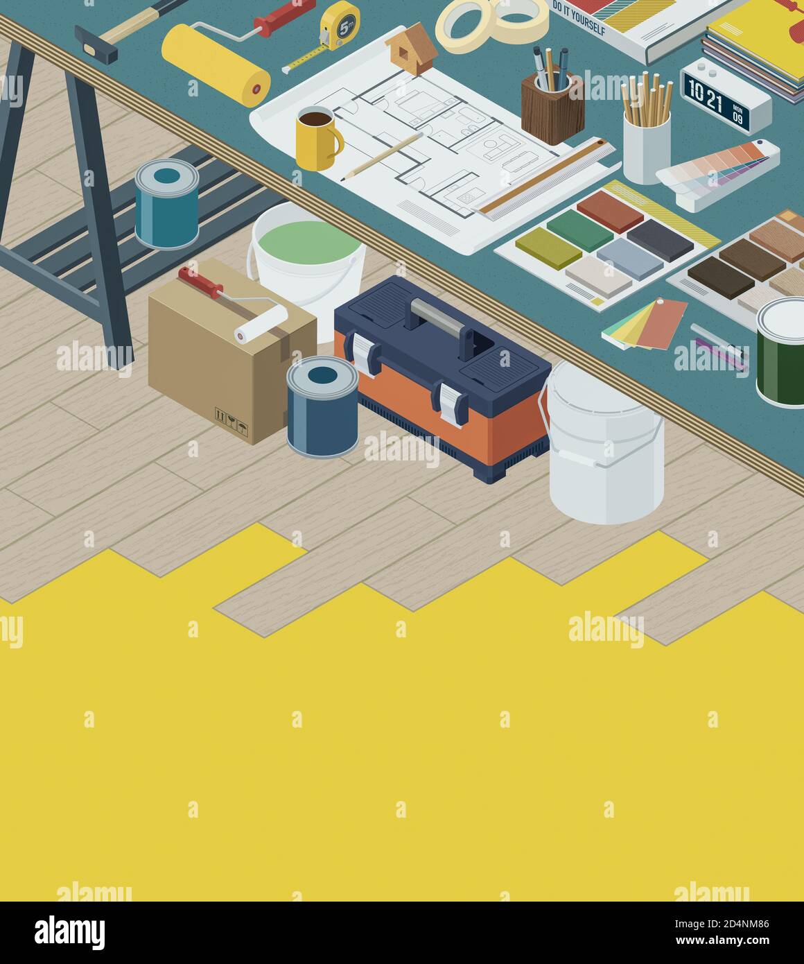 DIY and interior design: home renovation project, isometric tools and ...