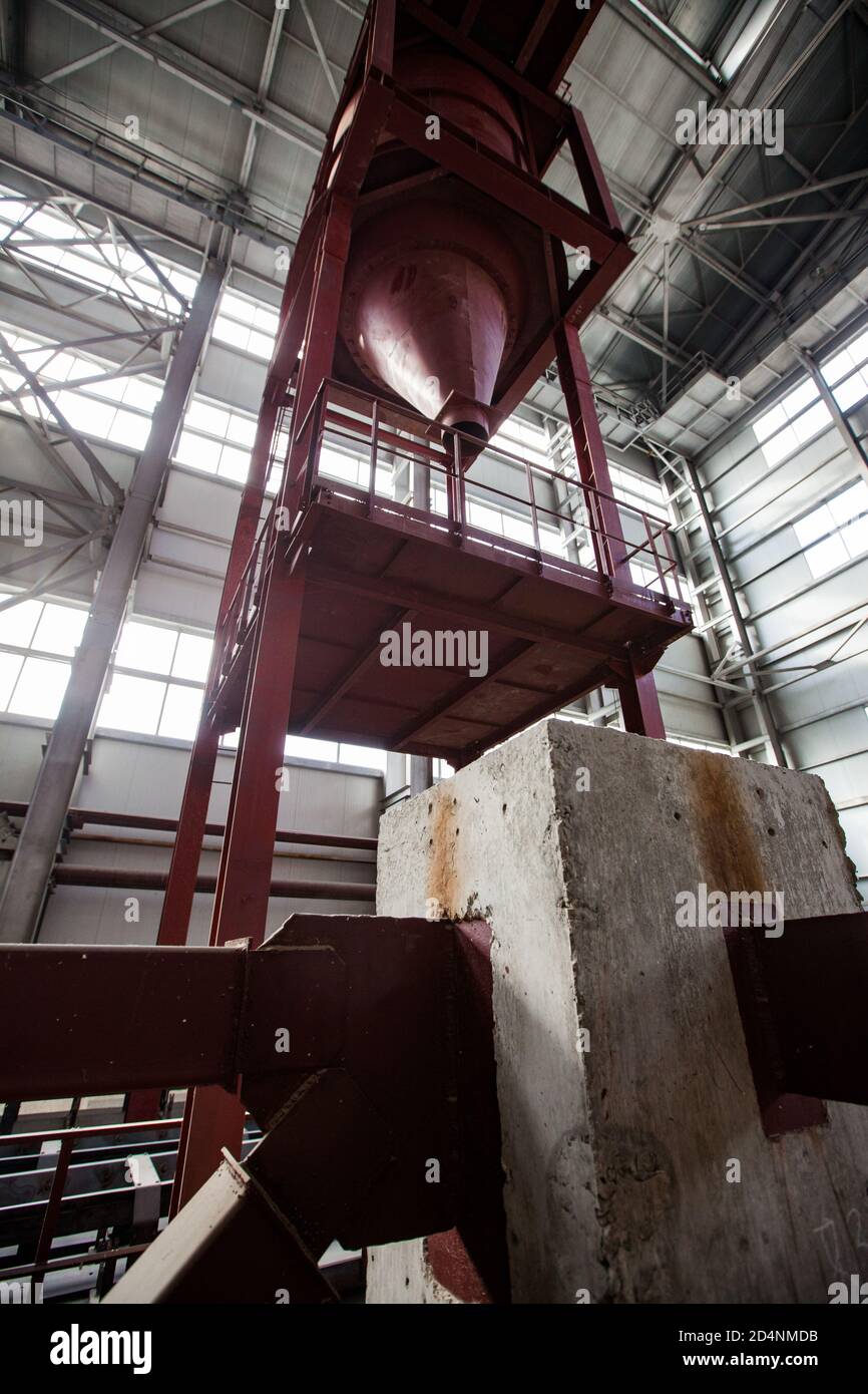 Glass factory. New industrial building construction. Assembling ...