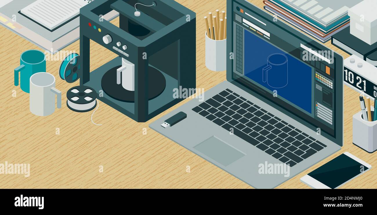 3D illustration. Creative 3D printing, prototyping and product ...