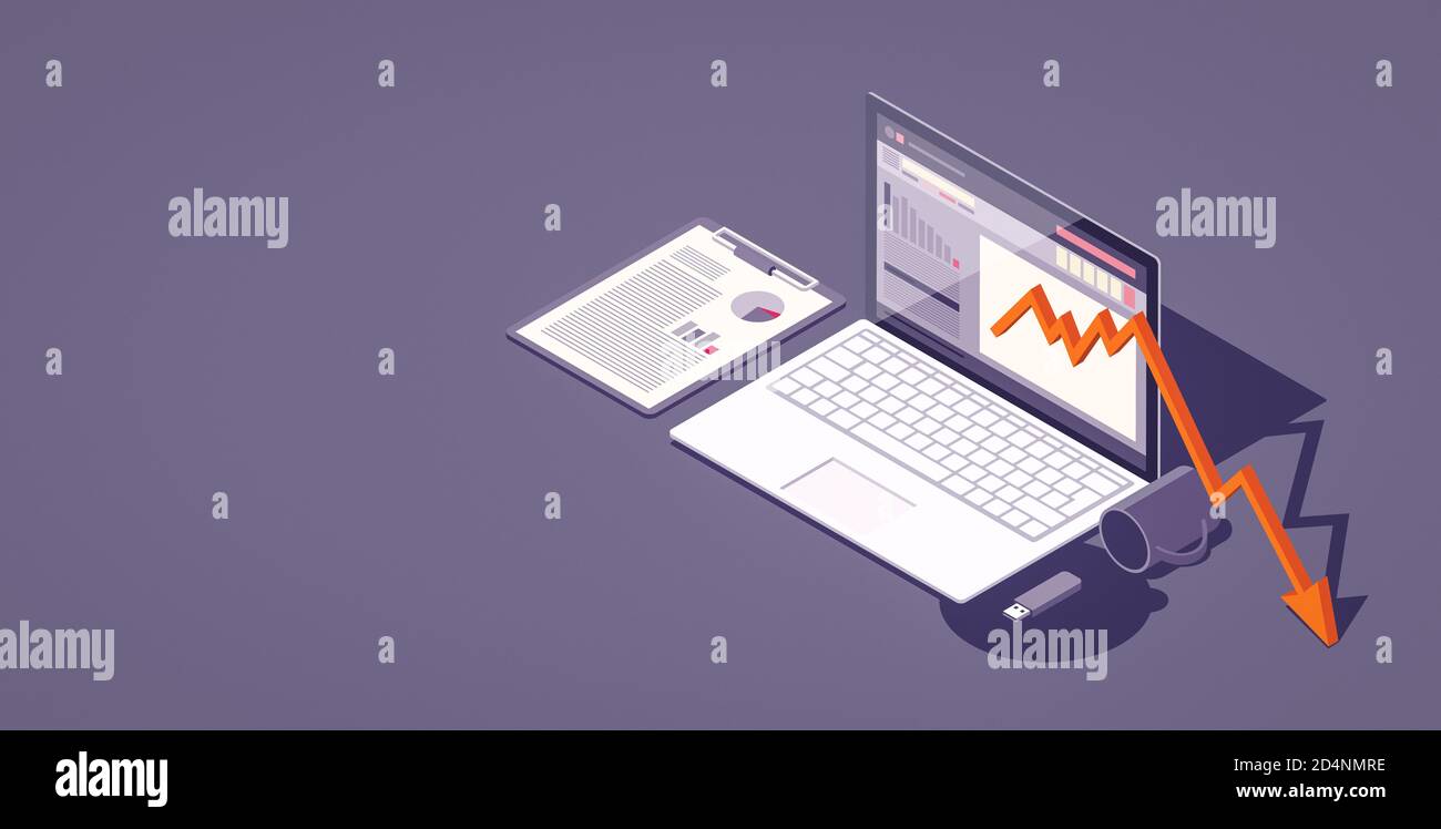 Financial chart with arrow going down, economic crisis concept, 3D ...