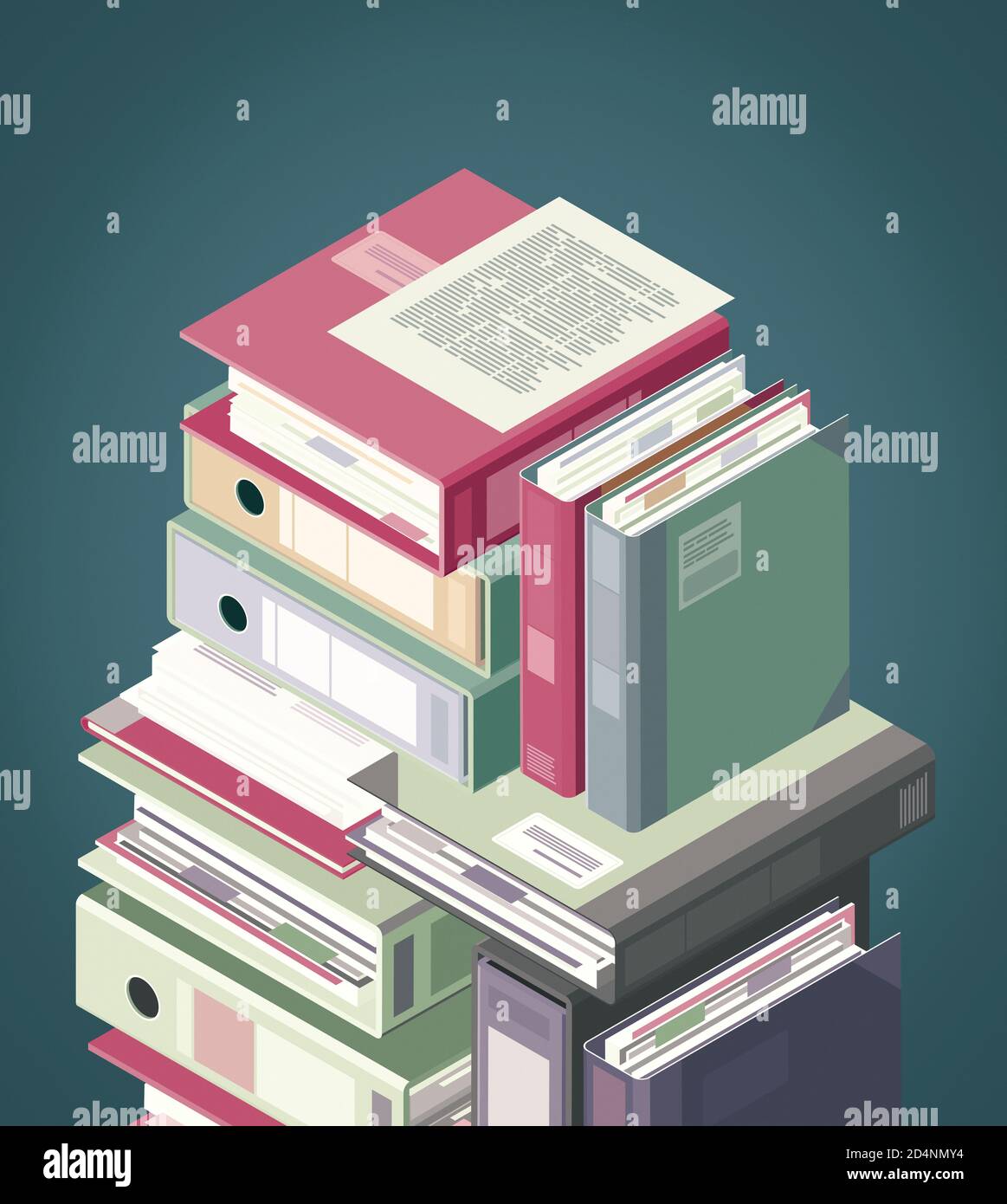 Isometric pile of folders and paperwork, 3D illustration Stock Photo ...