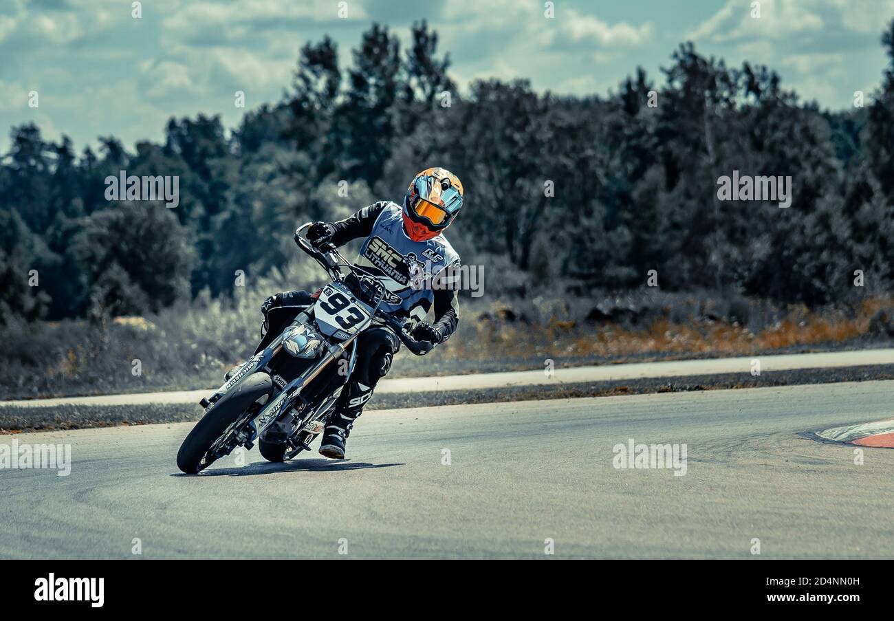 05-08-2020 Riga, Latvia Motard motorcycle in corner of track Stock ...