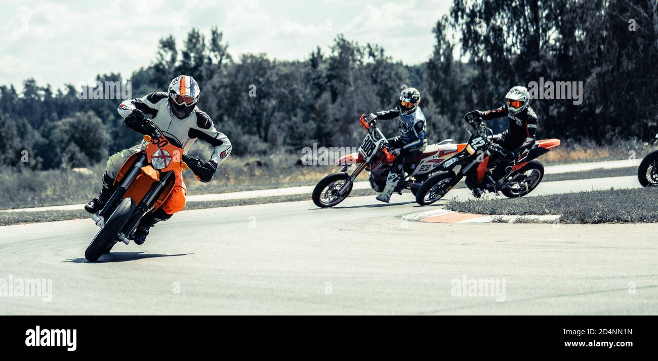 05-08-2020 Riga, Latvia Motard motorcycle in corner of track Stock ...