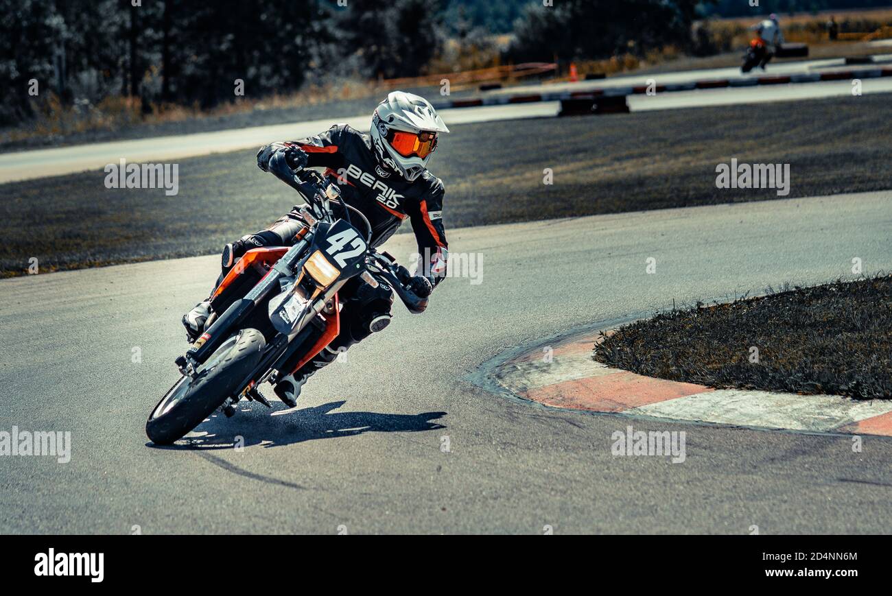 05-08-2020 Riga, Latvia Motard motorcycle in corner of track Stock ...