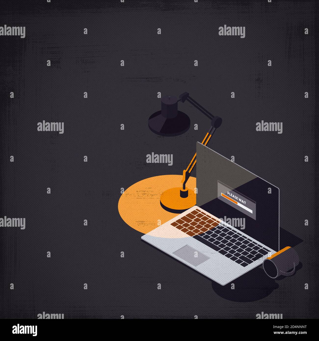 Slow loading progress bar on the laptop at night, 3D illustration Stock ...