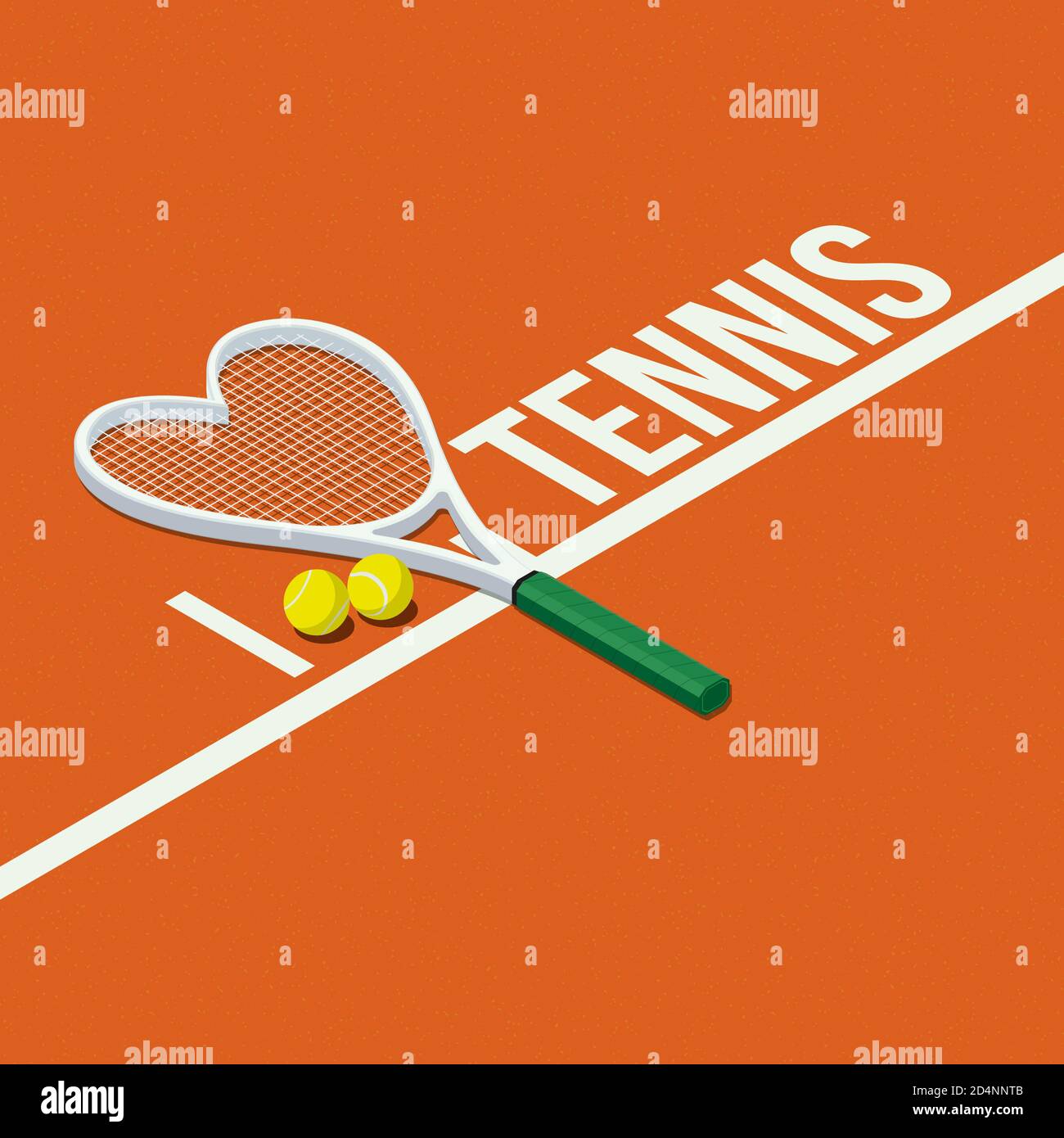 I love tennis: heart shaped racket and balls 3D illustration Stock ...