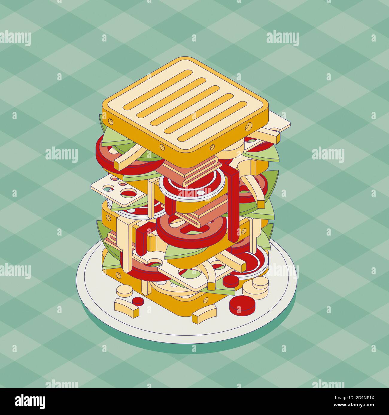 Delicious giant isometric sandwich, pop style isometric 3D illustration ...