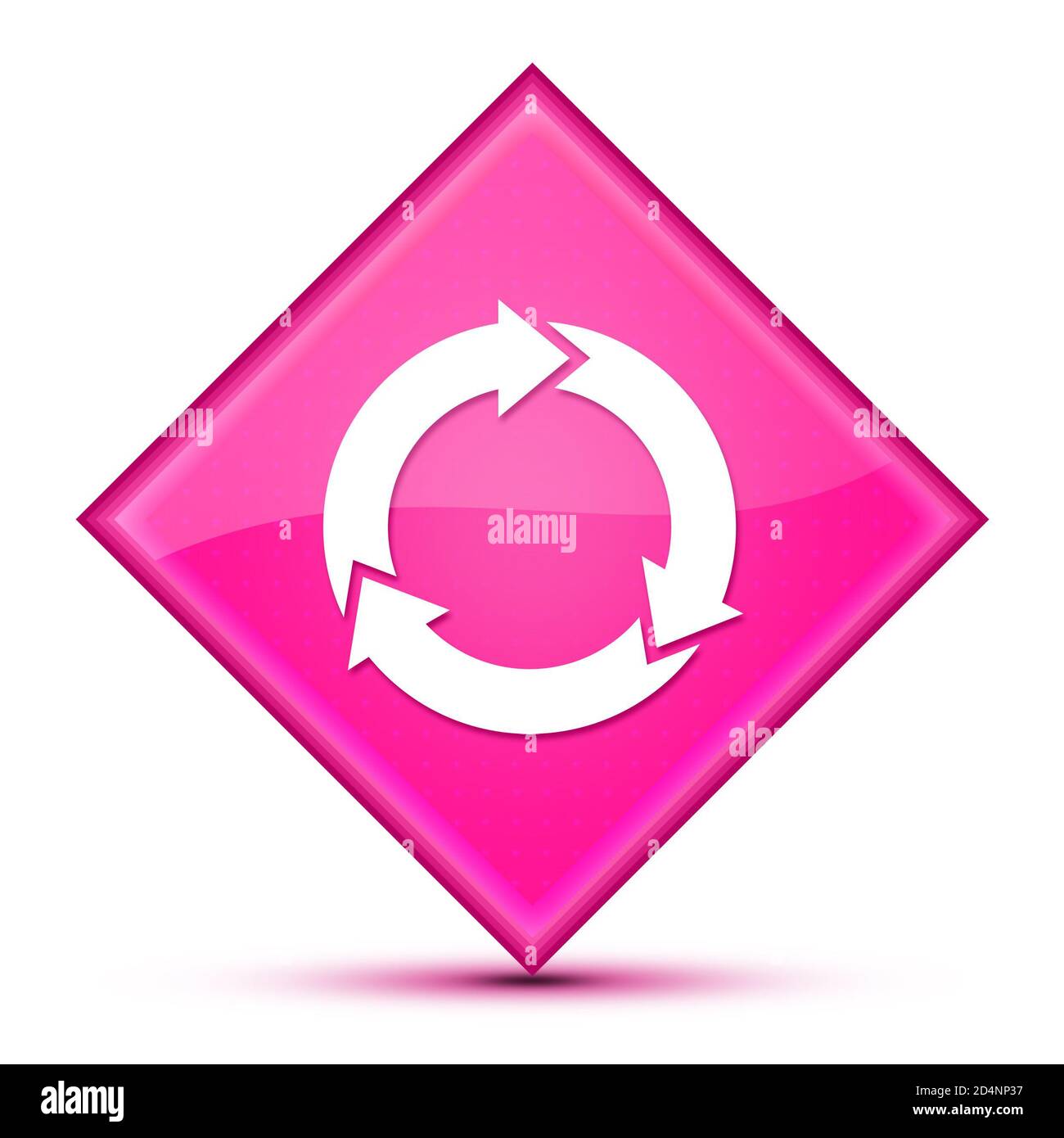 Three circle arrows icon isolated on luxurious wavy pink diamond button ...