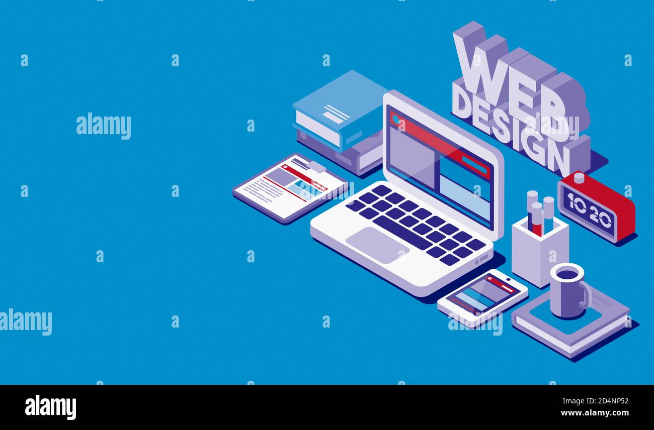 Web designer work desktop with wireframe website project, 3D illustration Stock Photo - Alamy