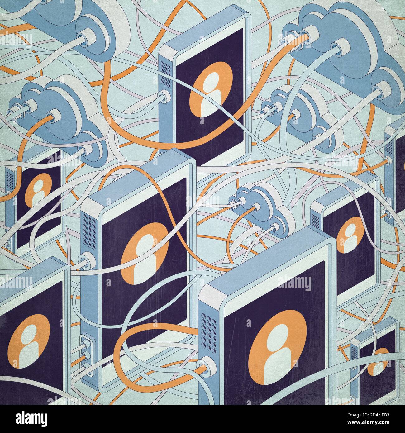 Smartphones and users connecting together online through connection ...