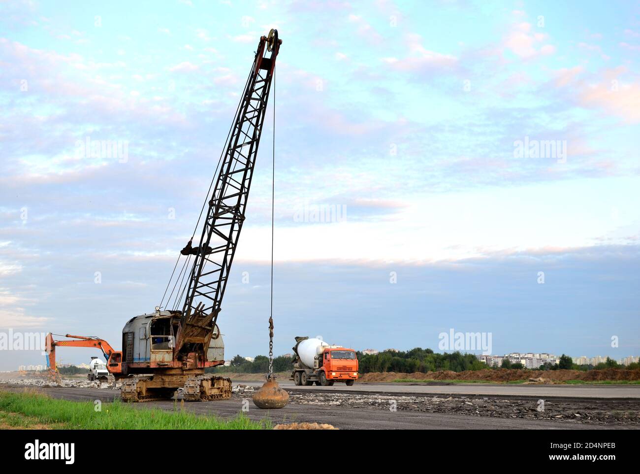 Large crawler crane or dragline excavator with a heavy metal wrecking ...