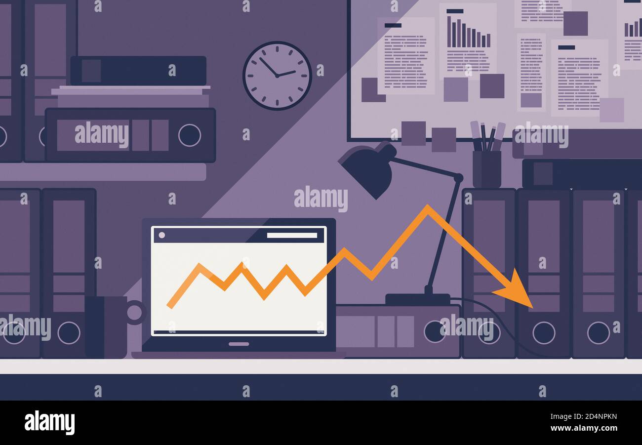 Negative financial chart on a laptop, business failure concept Stock ...