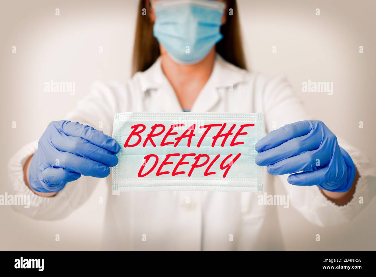 Text sign showing Breathe Deeply. Business photo showcasing to take a ...