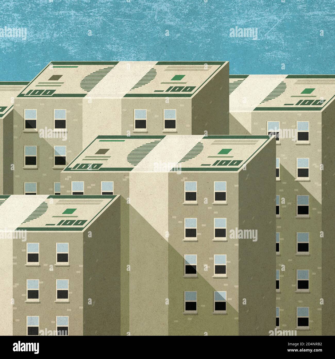 Buildings composed of stacks of money, real estate, business ...