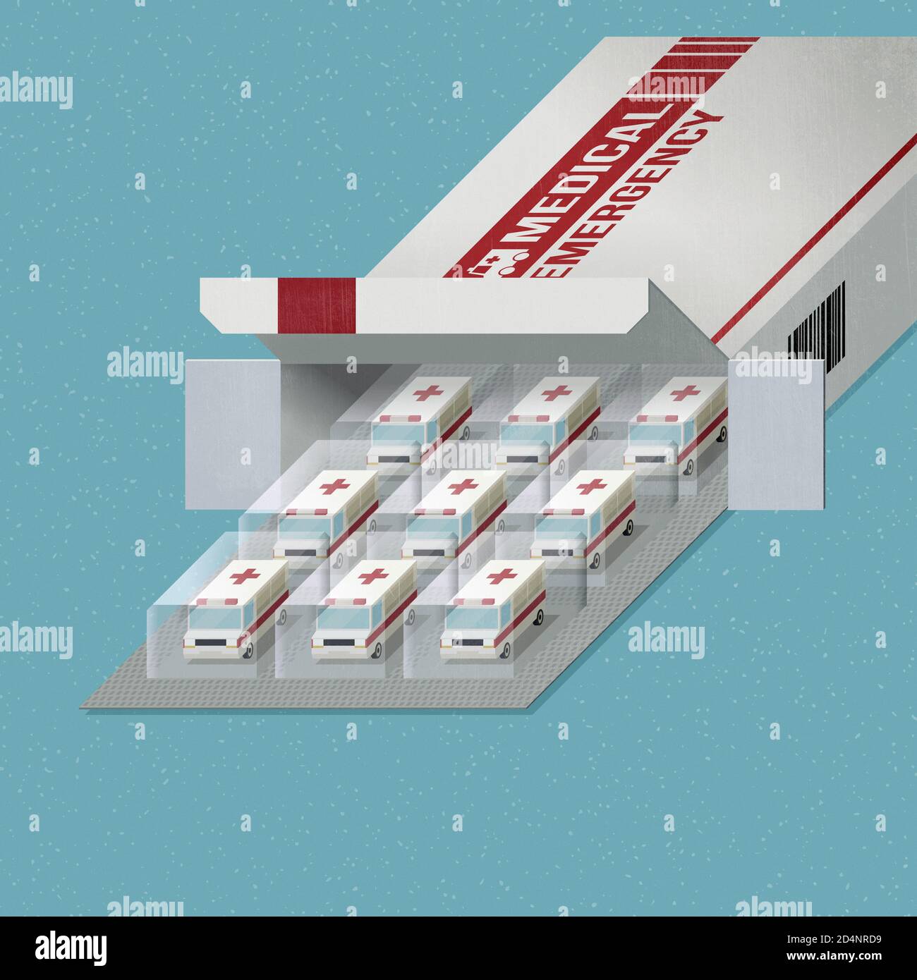 Open medication packet with a blister pack containing ambulances, first ...