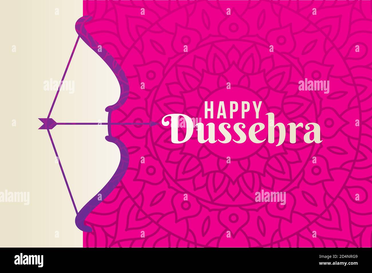 Happy dussehra and bow with arrow on pink mandala background design ...