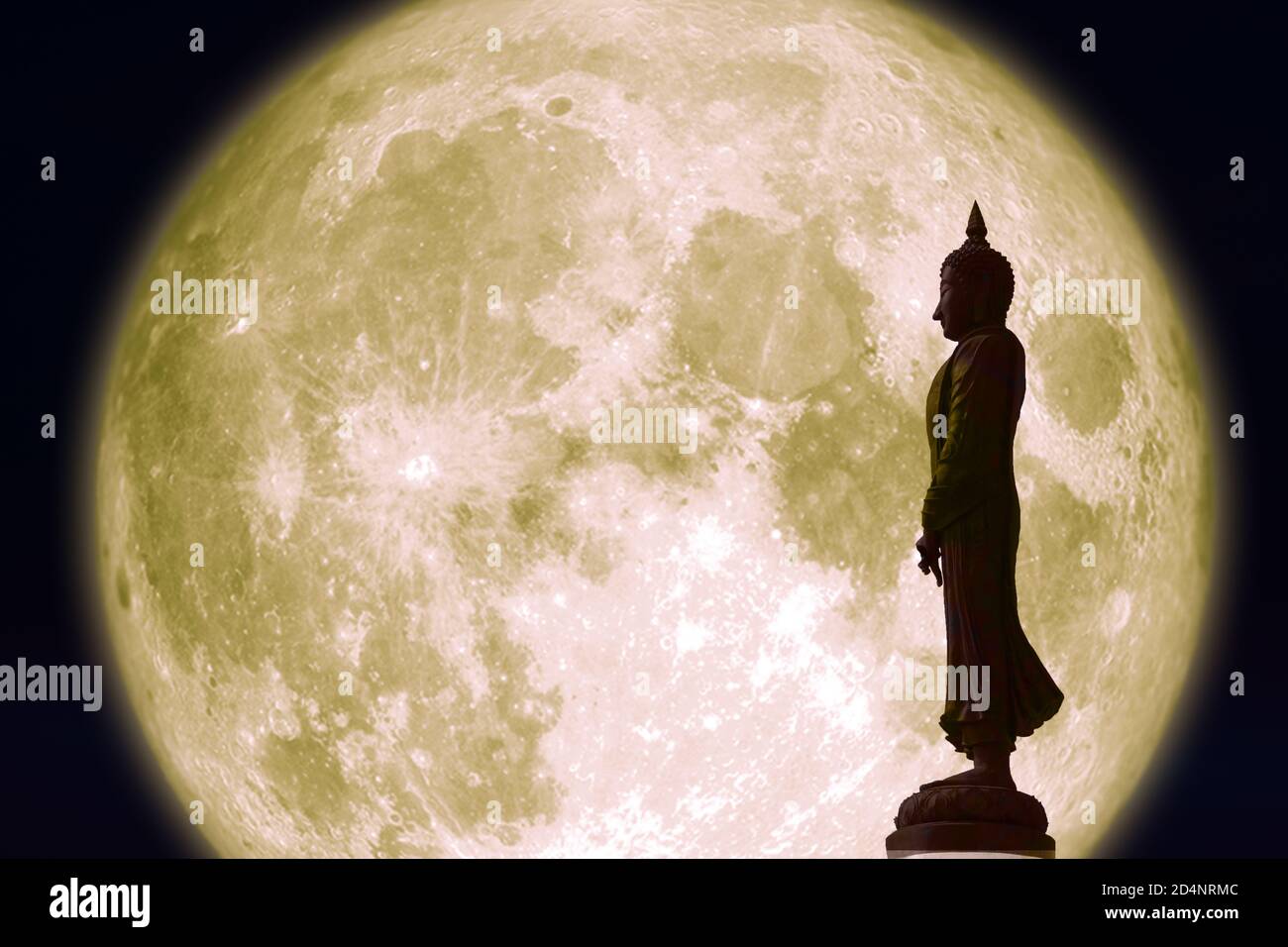 Sunday Buddha and full moon on night sky in the Asanha bucha day ...