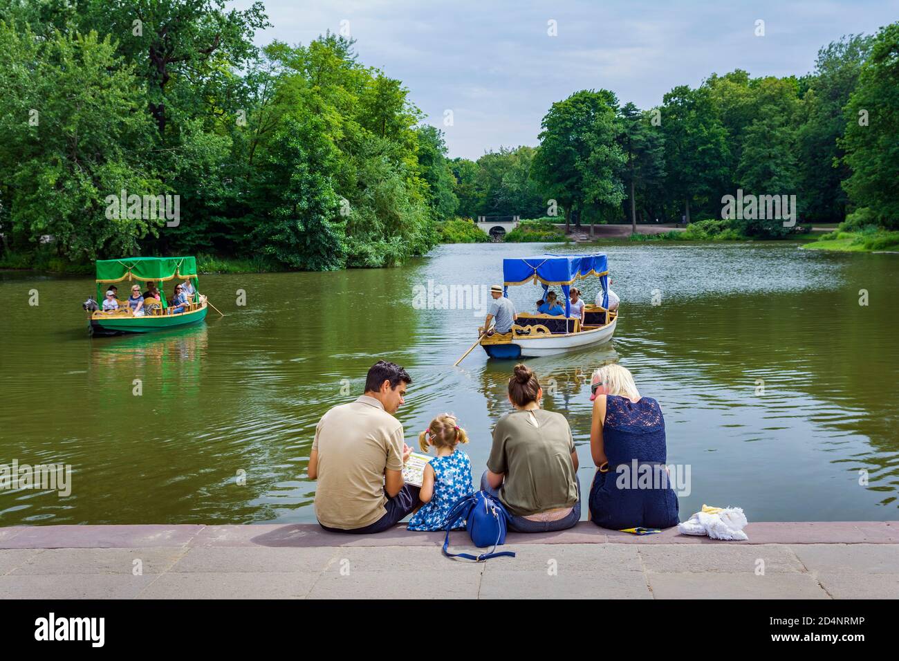 Warsaw, Poland - July 28, 2018. Recreation on the shore of the lake who ...