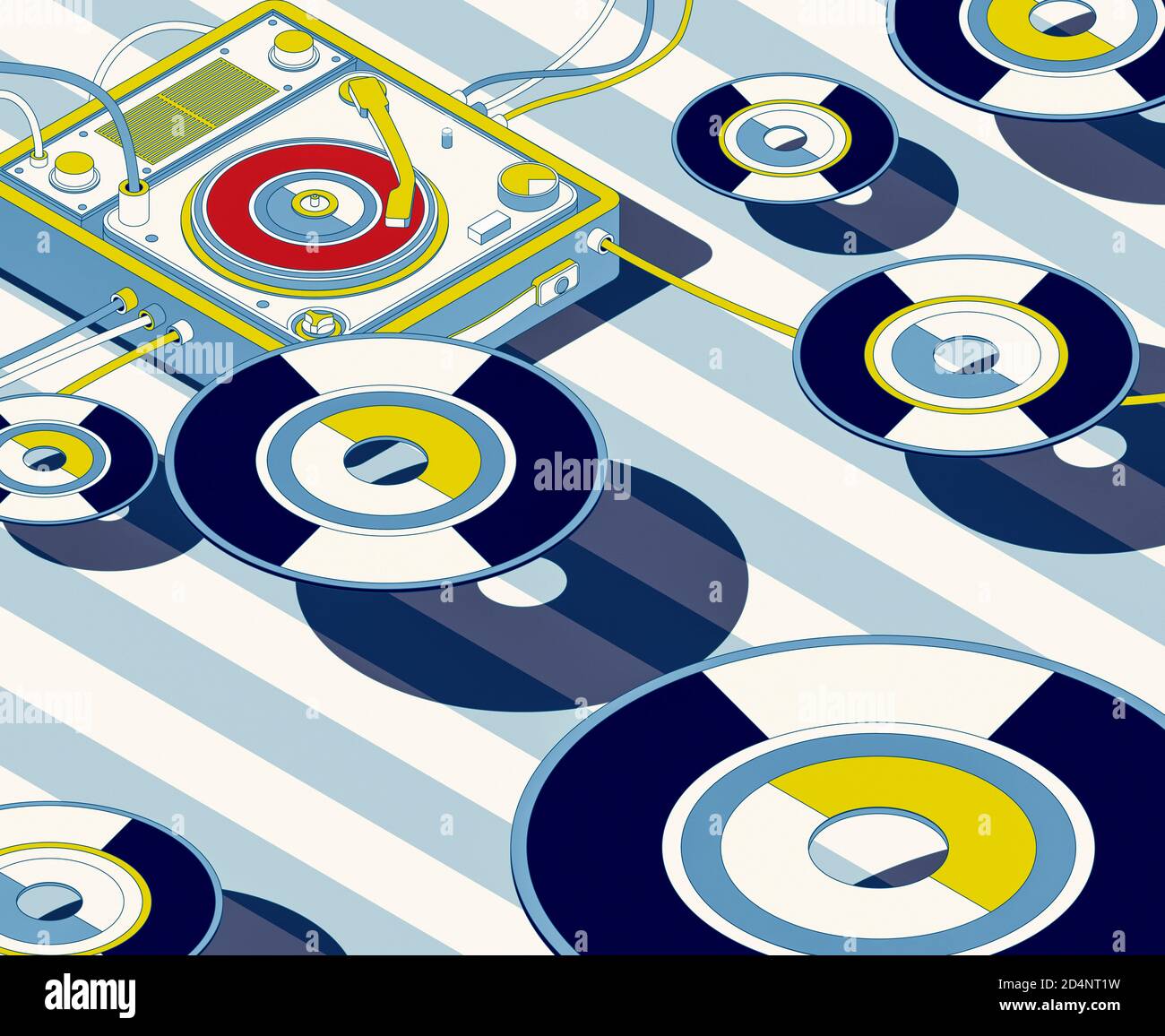 Vintage turntable and flying vinyl records, music and entertainment ...