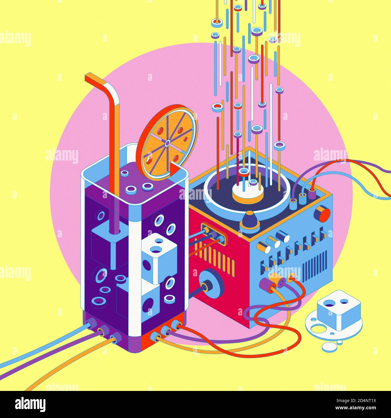 Pop style vintage music poster with amplifier and cocktail, 3D ...