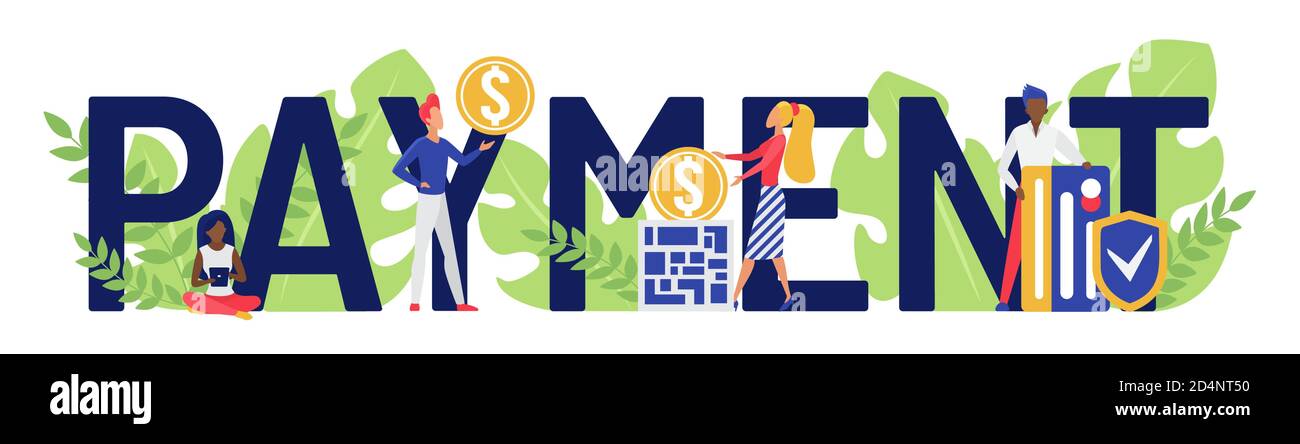 Payment concept vector illustration. Cartoon flat users customers ...