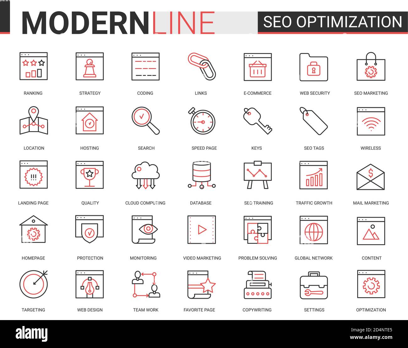 Seo optimization technology vector illustration set. Linear tech ...