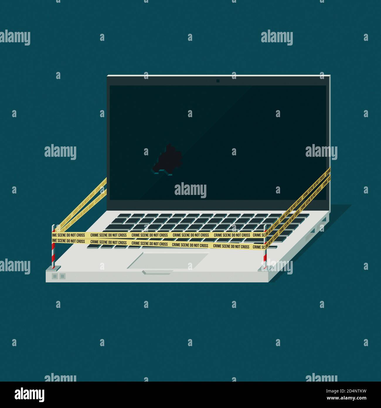 Cyber crime concept, crime scene on a laptop with do not cross yellow ...