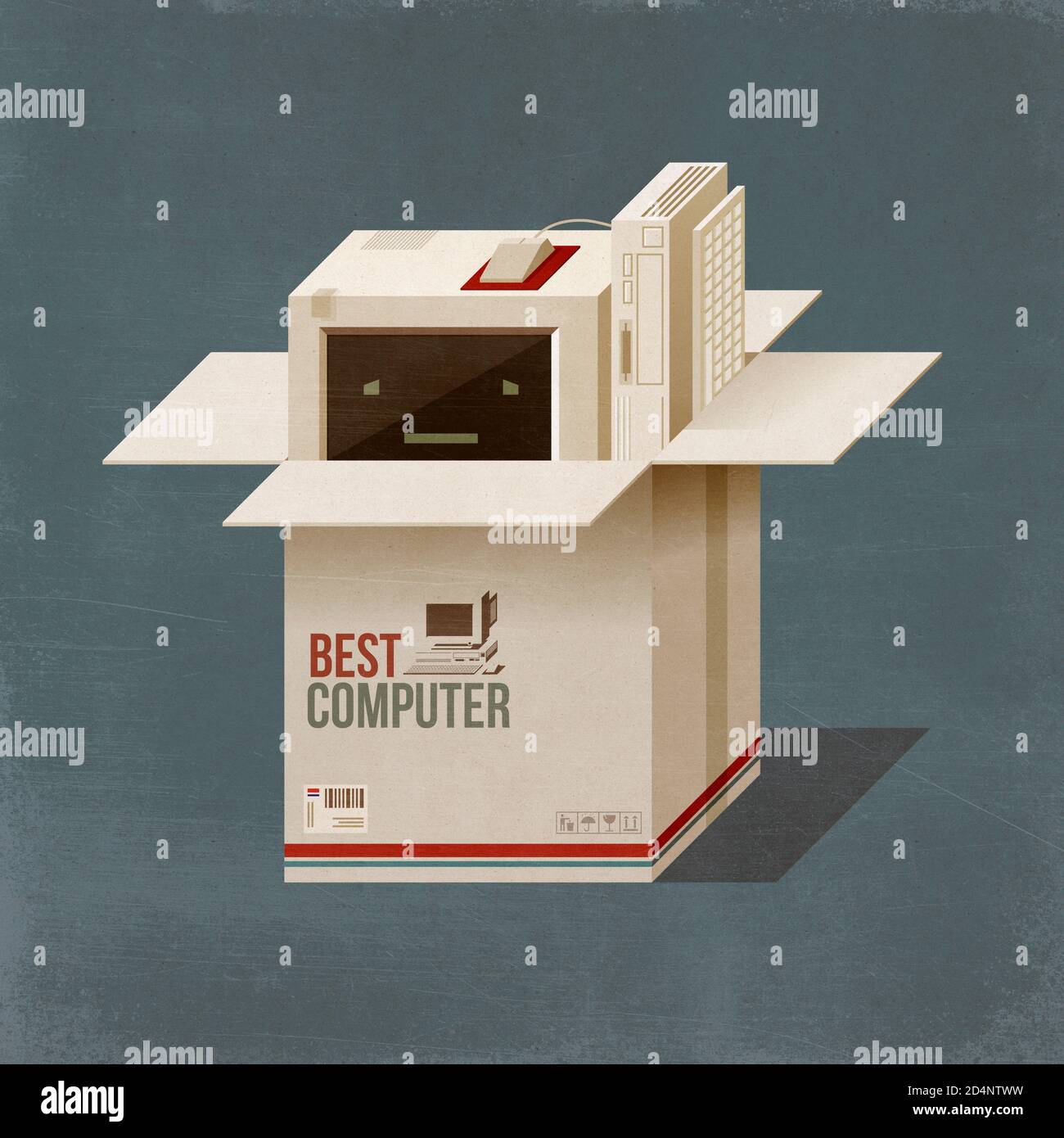 Packing an old desktop computer, he is sad and peeking out from the ...