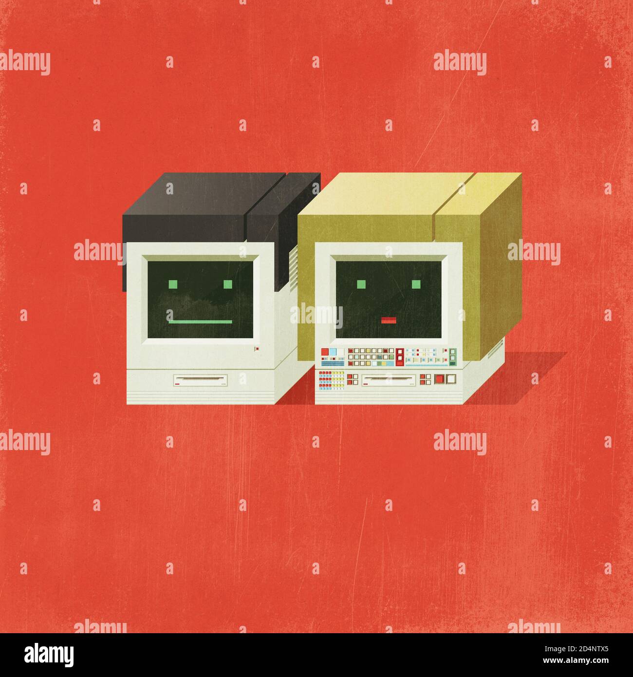 Male and female vintage computer characters, she is more complex and ...