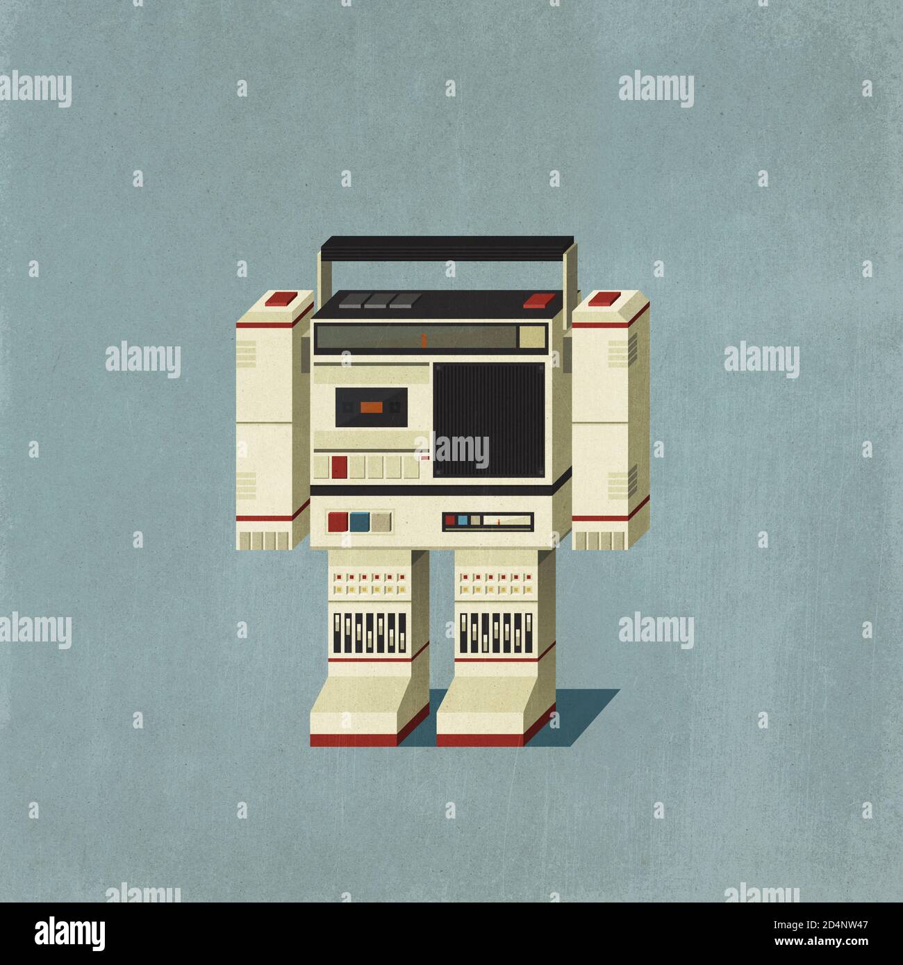 Cassette tape player vintage robot with handle and buttons, isometric ...