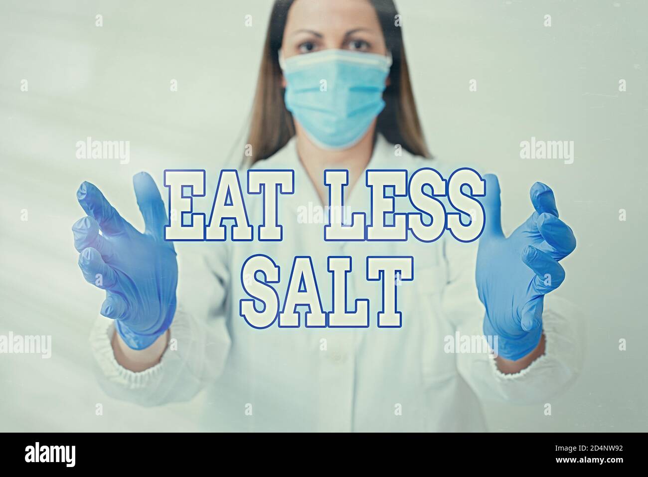 Text sign showing Eat Less Salt. Business photo showcasing reducing the ...