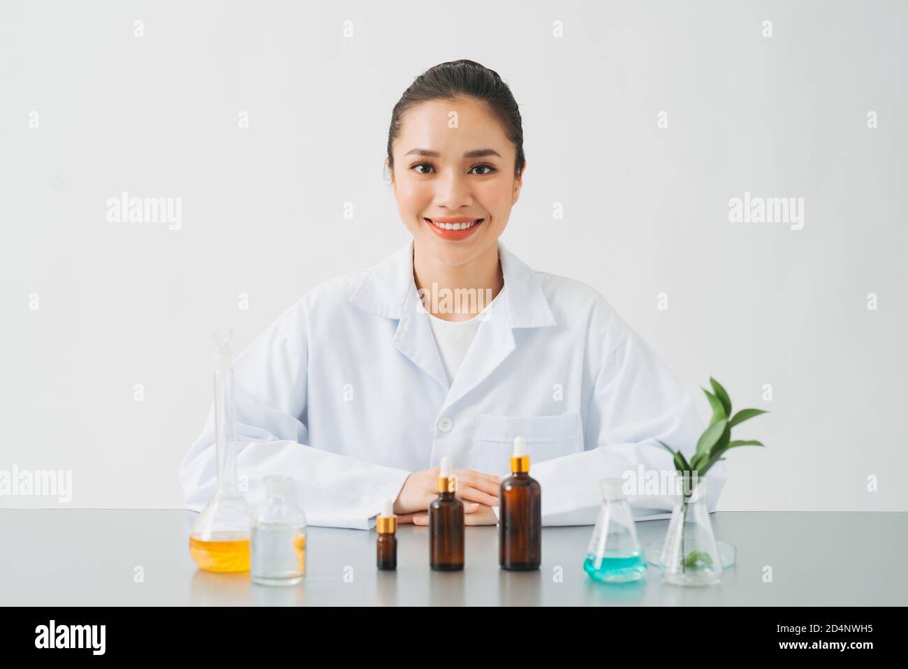The scientist, dermatologist testing the organic natural cosmetic ...