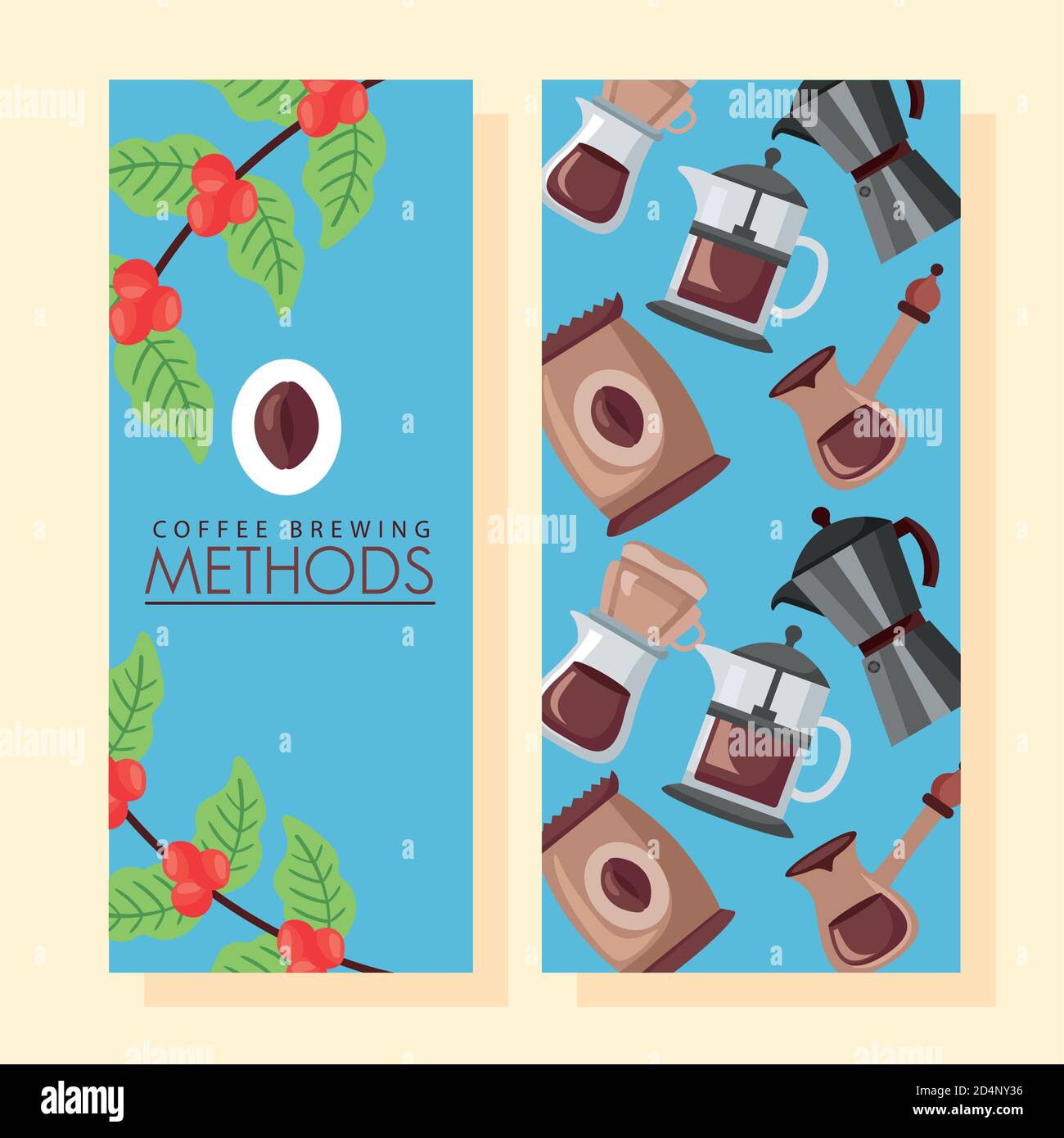 coffee brewing methods poster with plant and set icons vector ...