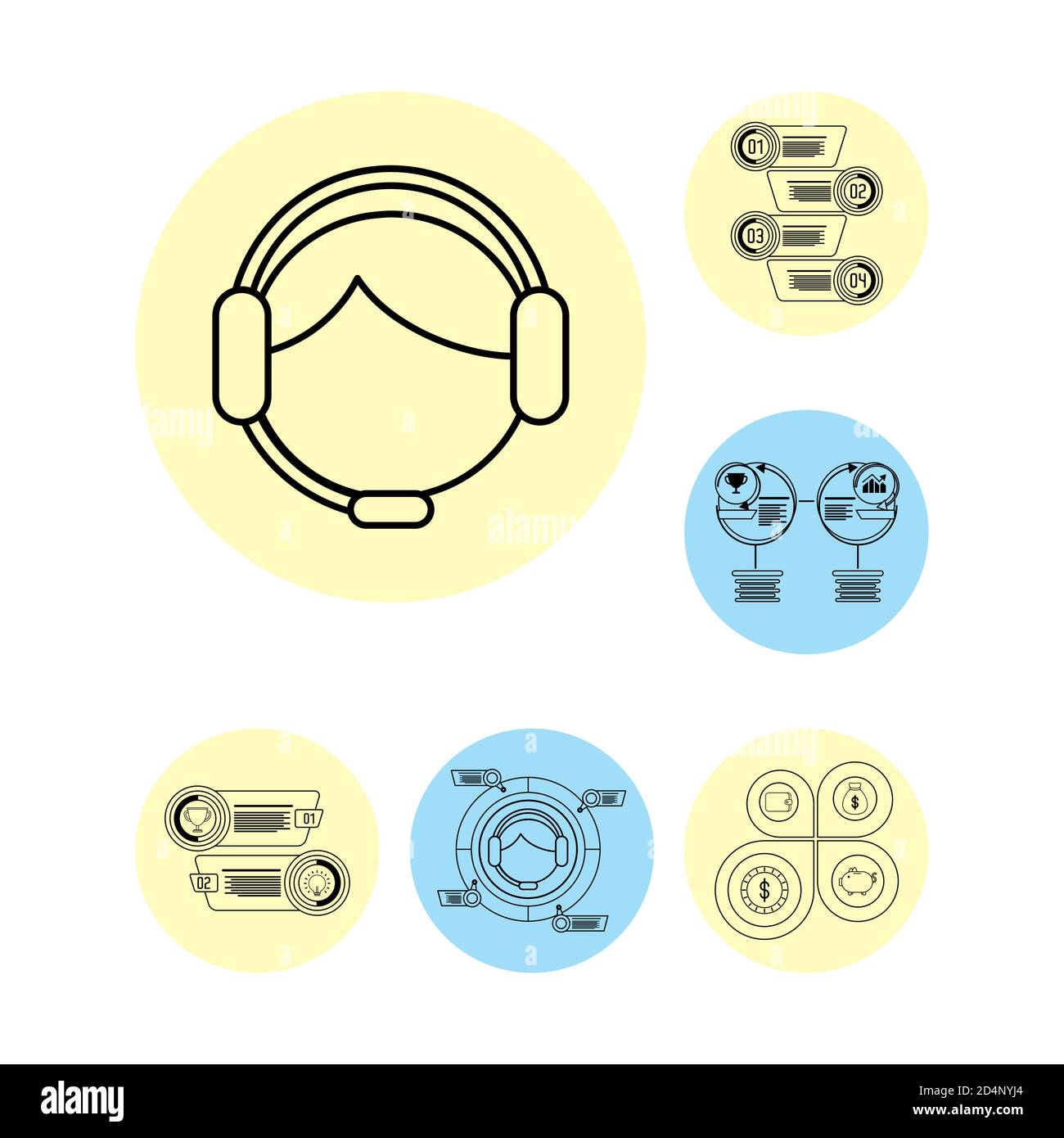 support service worker with bundle of infographics set line style icons ...