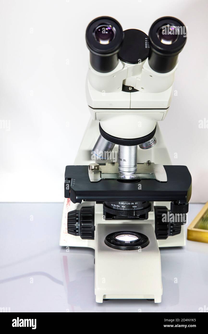Laboratory lens of Microscope. Microscope on white background, science ...