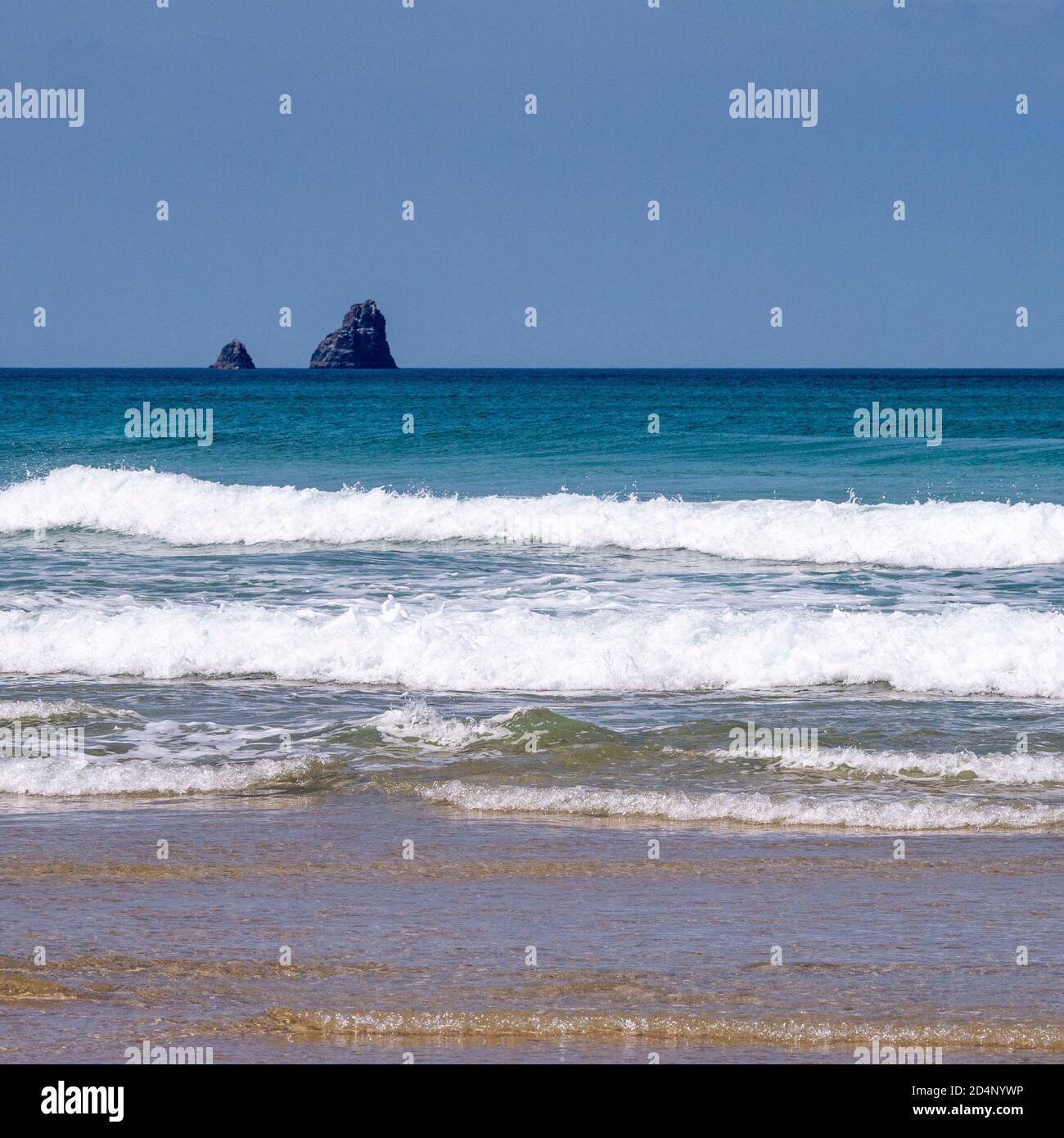 Perran Beach with Bawden Rocks in the background, Perranporth, north ...