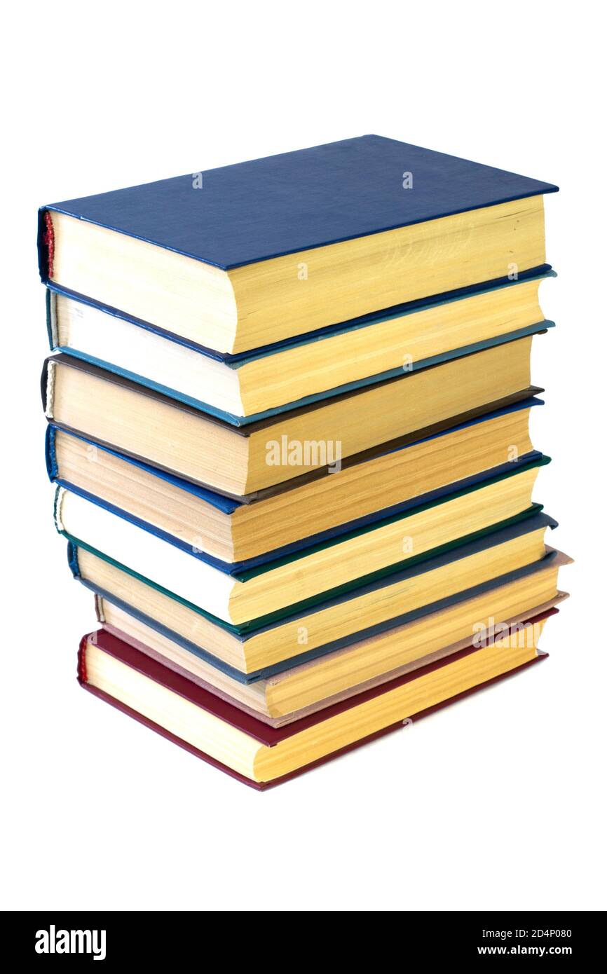 stack of eight books isolated on white background Stock Photo - Alamy