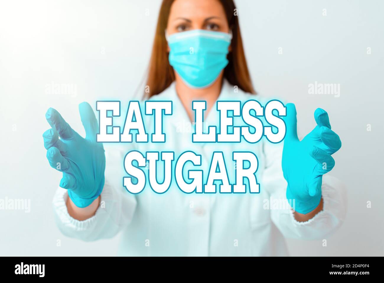 Text sign showing Eat Less Sugar. Business photo showcasing reducing ...