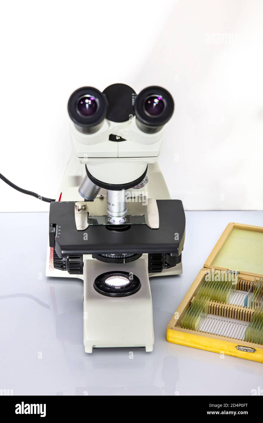 Laboratory lens of Microscope. Microscope on white background, science ...