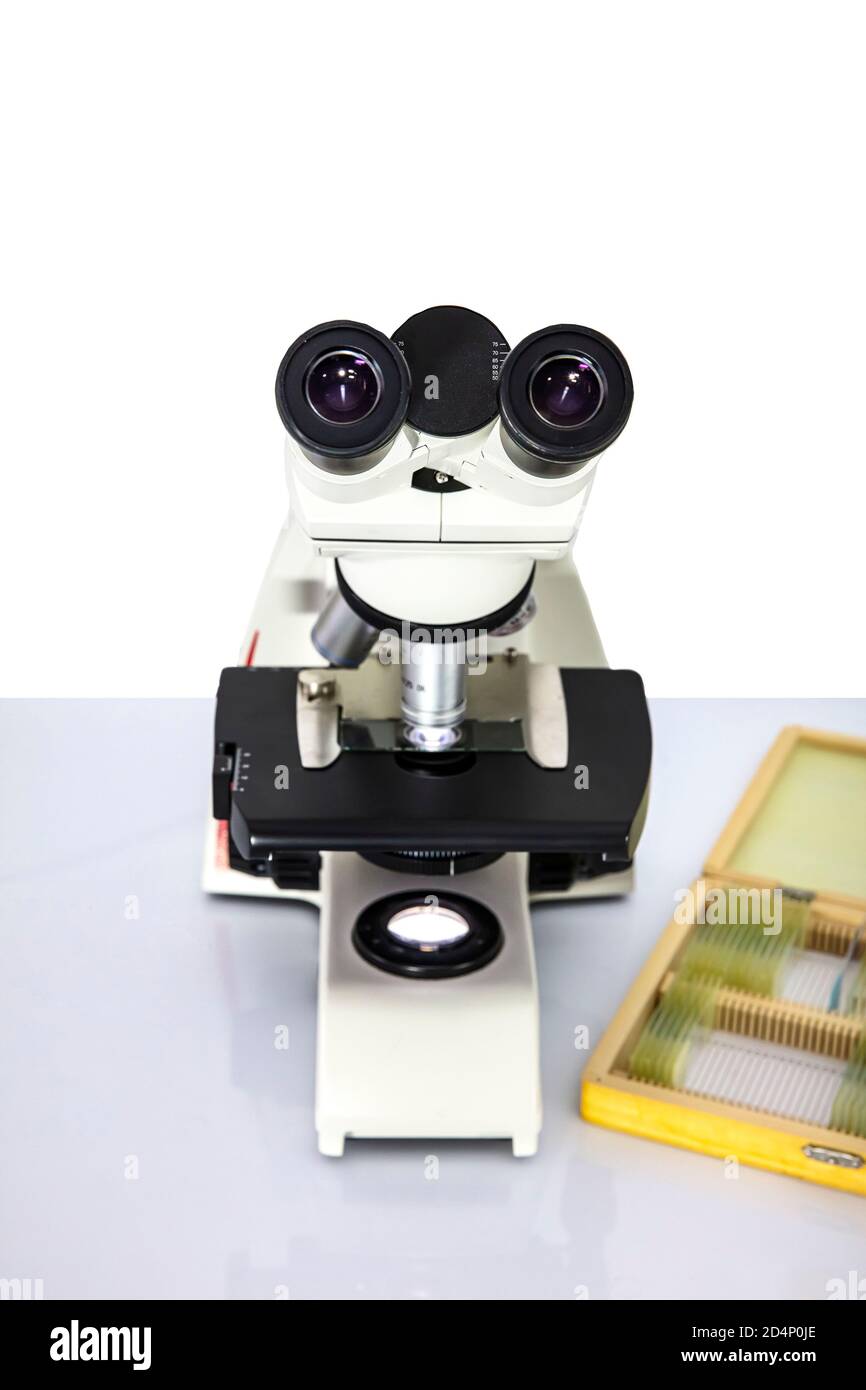 Laboratory lens of Microscope. Microscope on white background, science ...