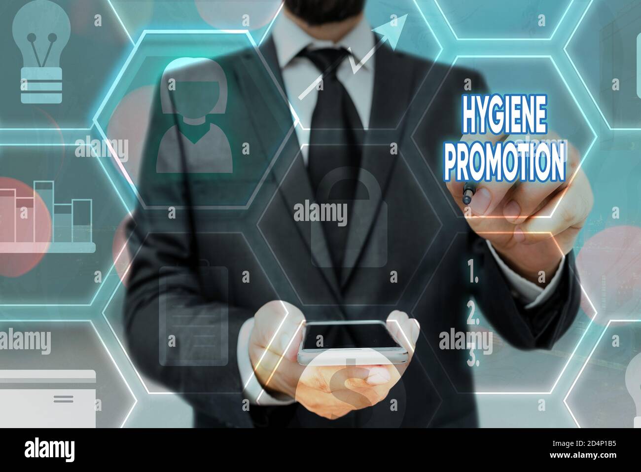 Writing note showing Hygiene Promotion. Business concept for systematic ...