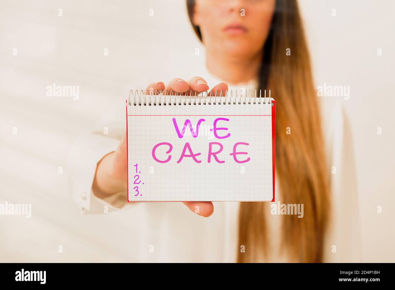 Writing note showing We Care. Business concept for Cherishing someones ...