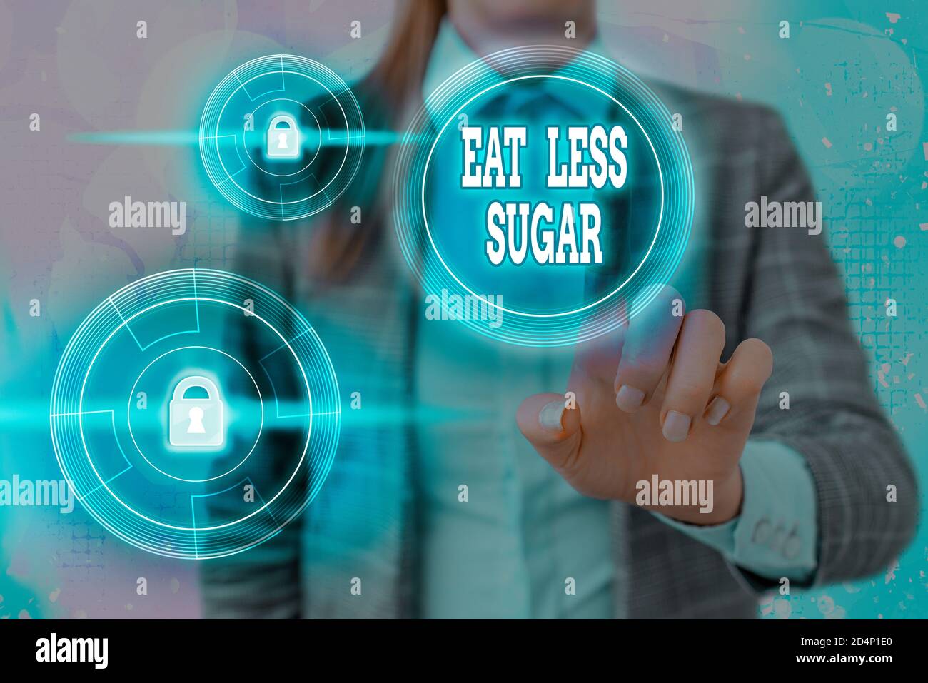 Text sign showing Eat Less Sugar. Business photo showcasing reducing ...