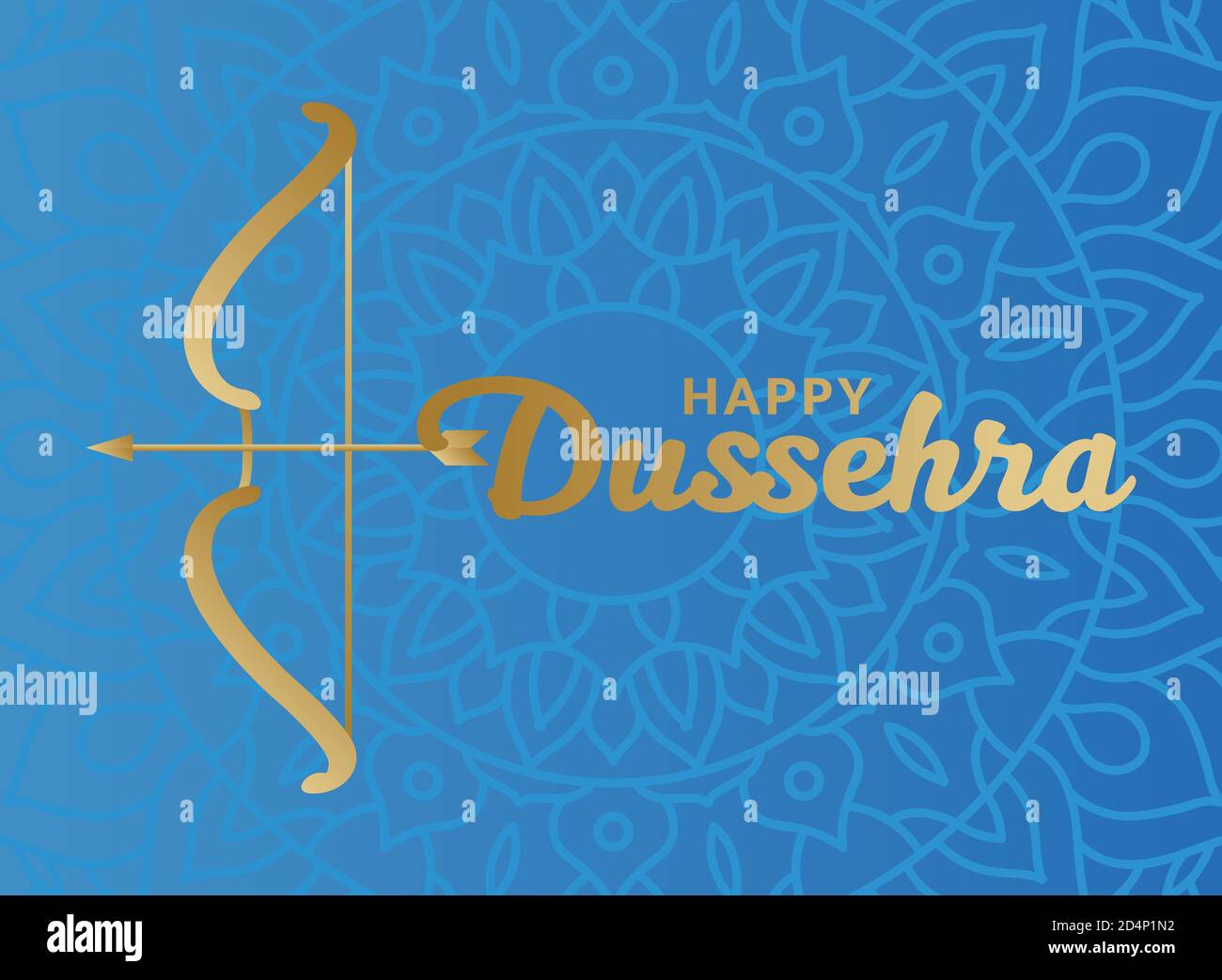 Happy dussehra and bow with arrow on blue mandala background design ...