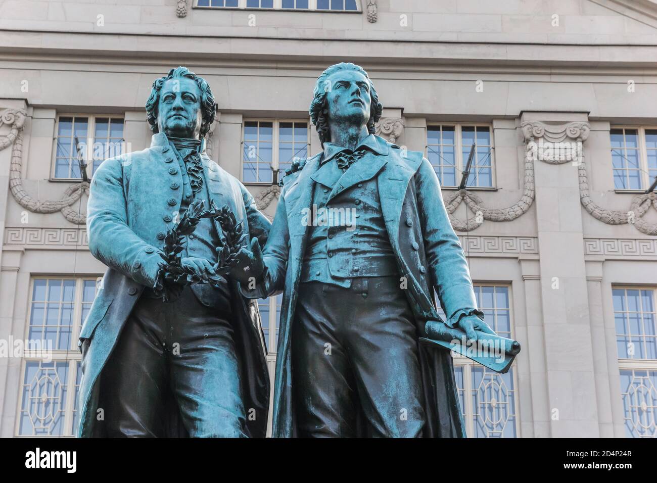 Statue of famous german writers Goethe and Schiller in Weimar, Germany ...