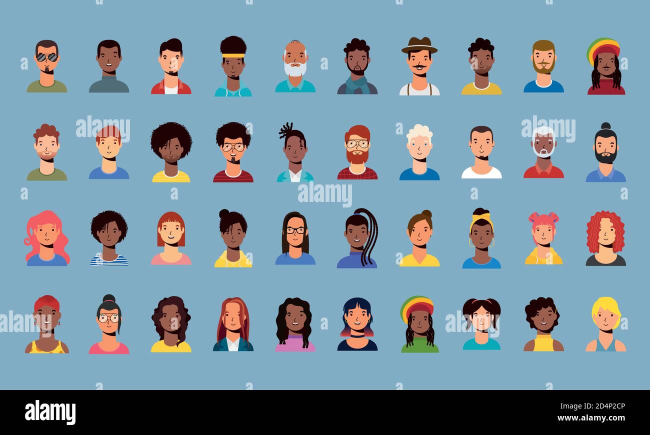 group of diversity people characters vector flat style design Stock ...