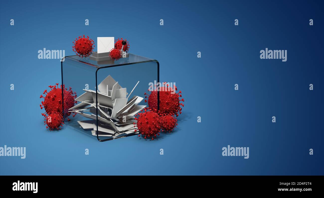ballot box and viruses blue background 3D rendering Stock Photo - Alamy