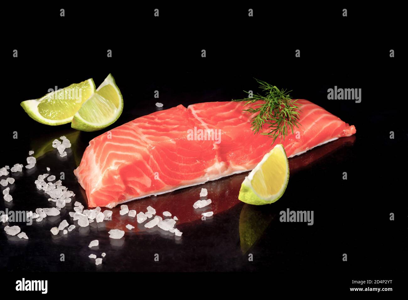 Lightly salted trout. Fresh fish fillet with culinary ingredients ...