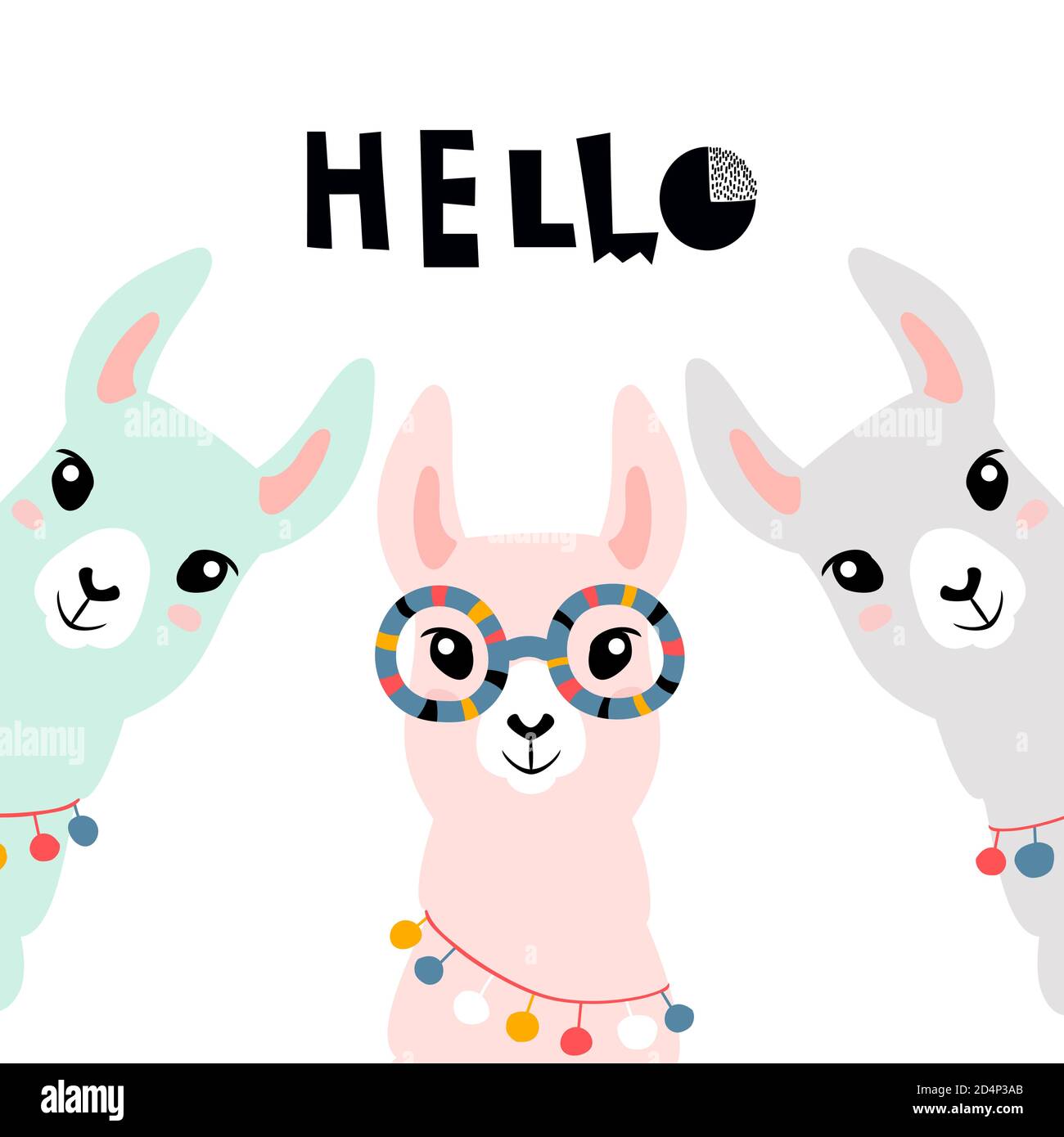 Llama Alpaca. Hello card. Vector illustration Stock Vector Image & Art ...